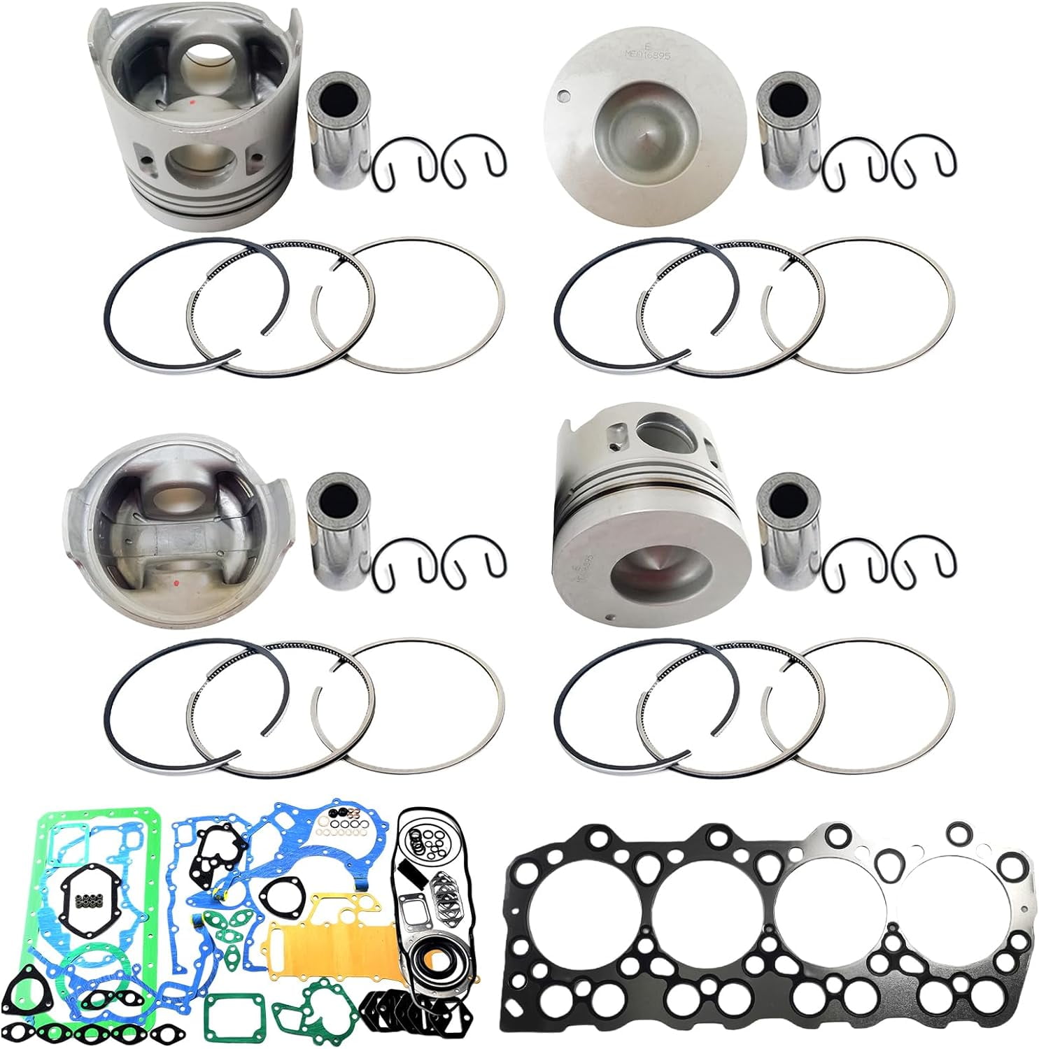 4PCS 4D33 Piston + Piston Rings STD With Full Gasket Kit For Mitsubishi ...