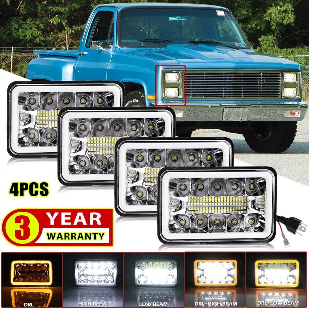 4PCS 4x6 Hi-Lo LED Headlights Fit 1981 1982 1983 1984 1985 1986 Chevy ...