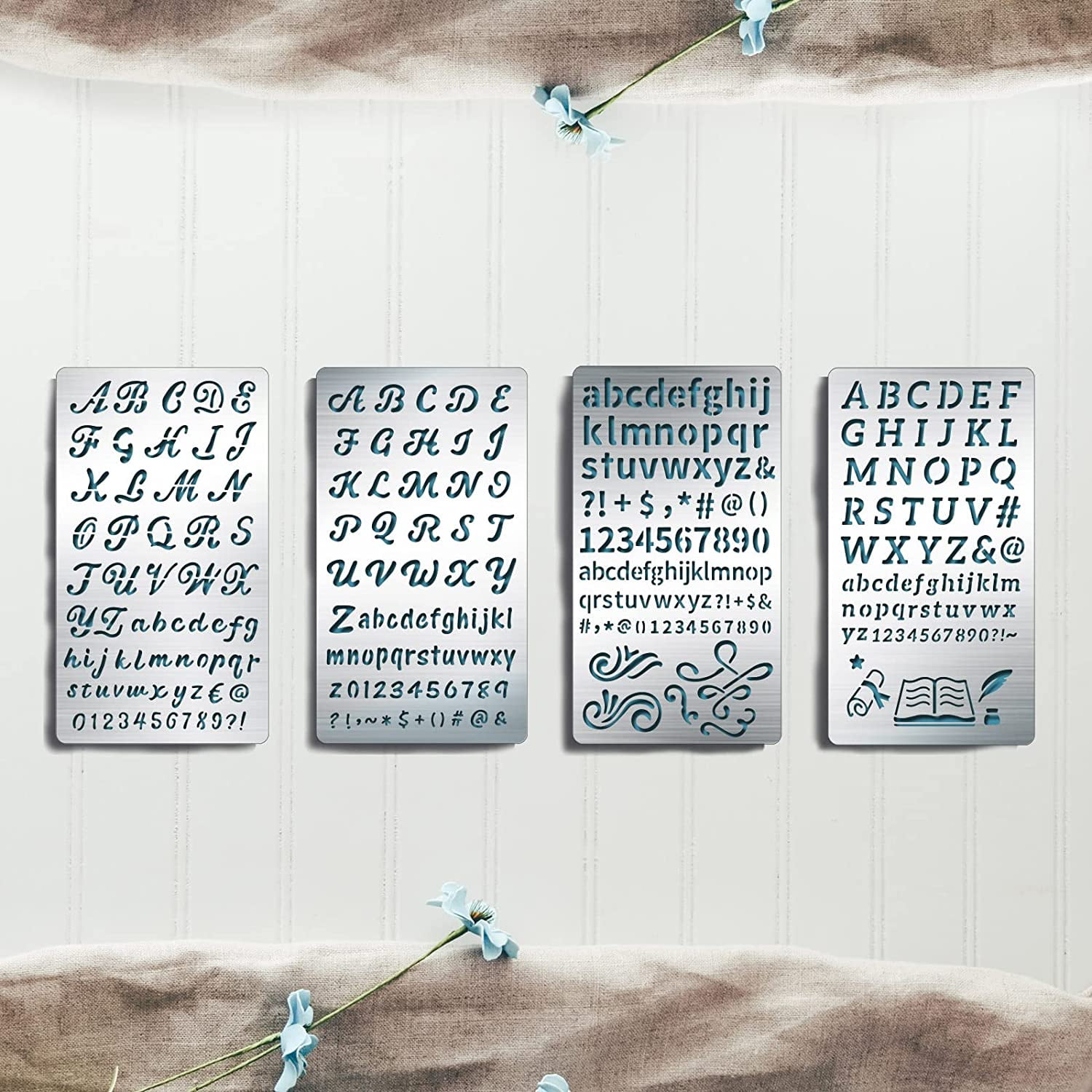 4PCS 4x7 Inch Alphabet Number Metal Stencils 4 Style Steel Stencil ...