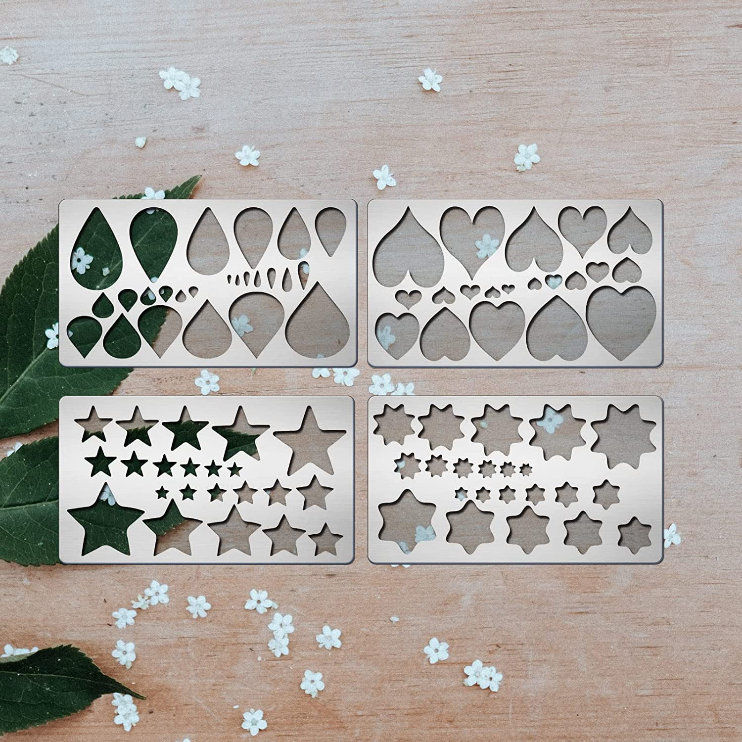 BENECREAT 4PCS 4x7 Inch Basic Shape Metal Stencils Heart Star Teardrop ...