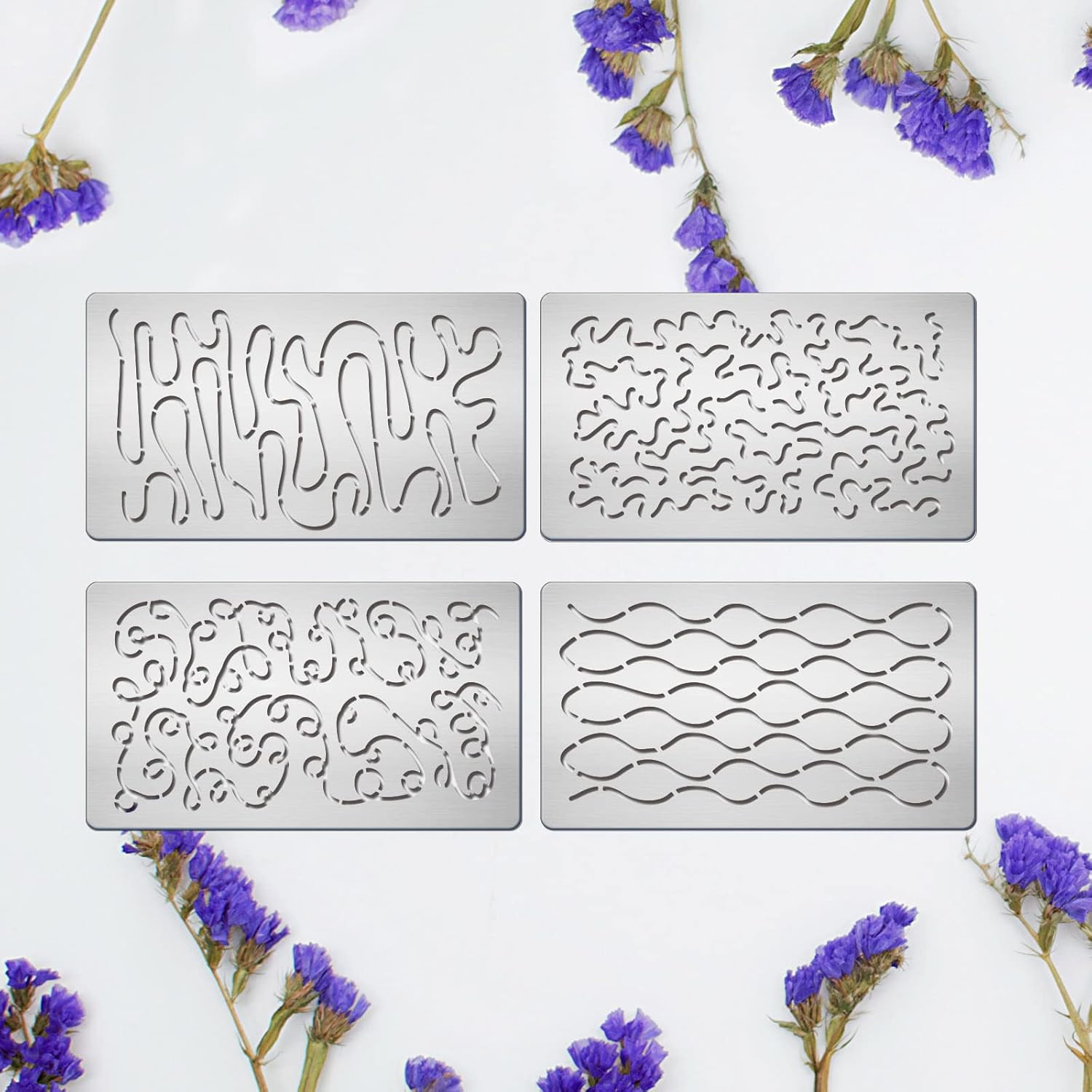 4PCS 4x7 Inch Wave Pattern Metal Stencils 4 Style Steel Stencil ...