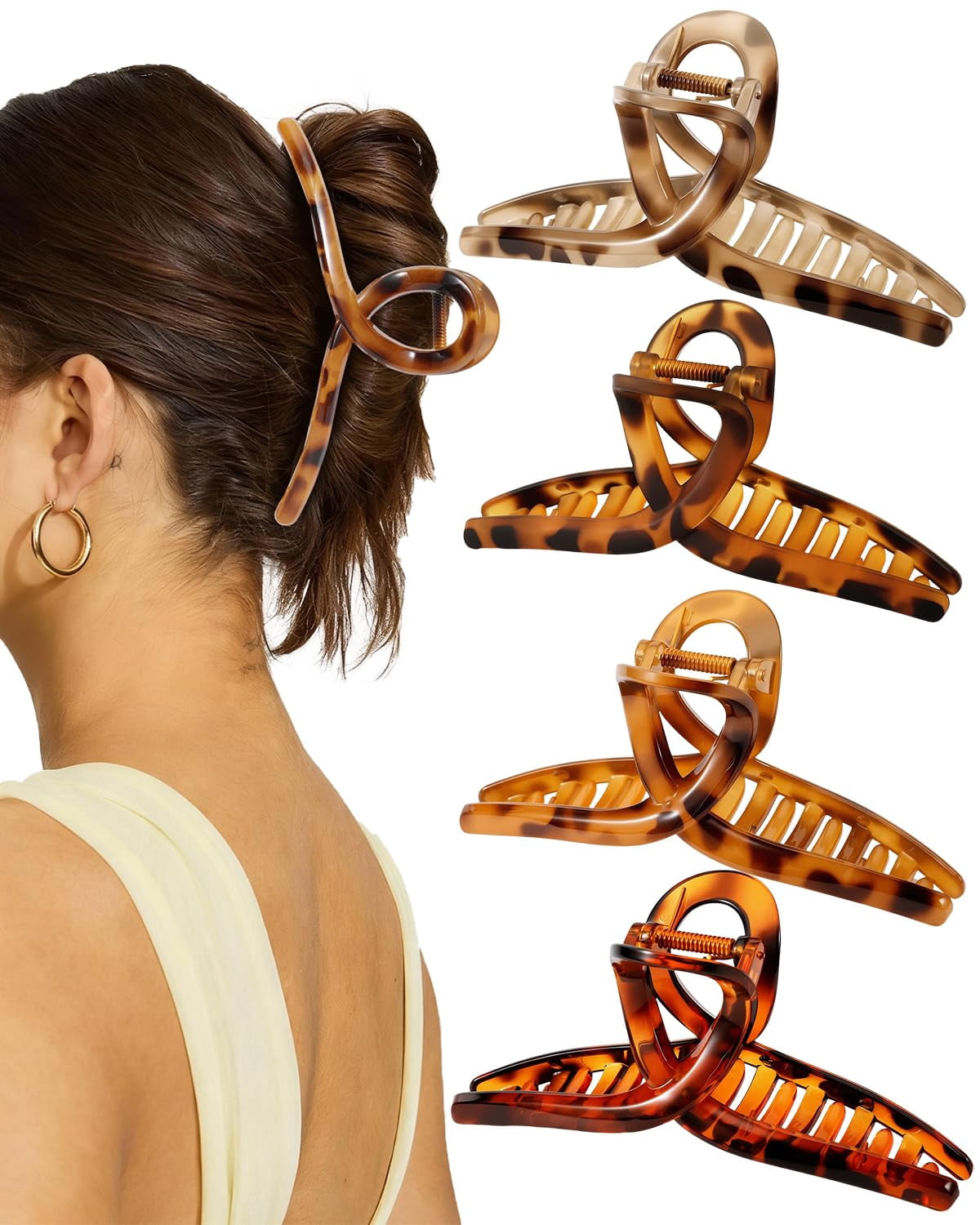 4PCS 5.43 Inch Tortoise Shell Claw Clip for Women, Extra Large Claw ...