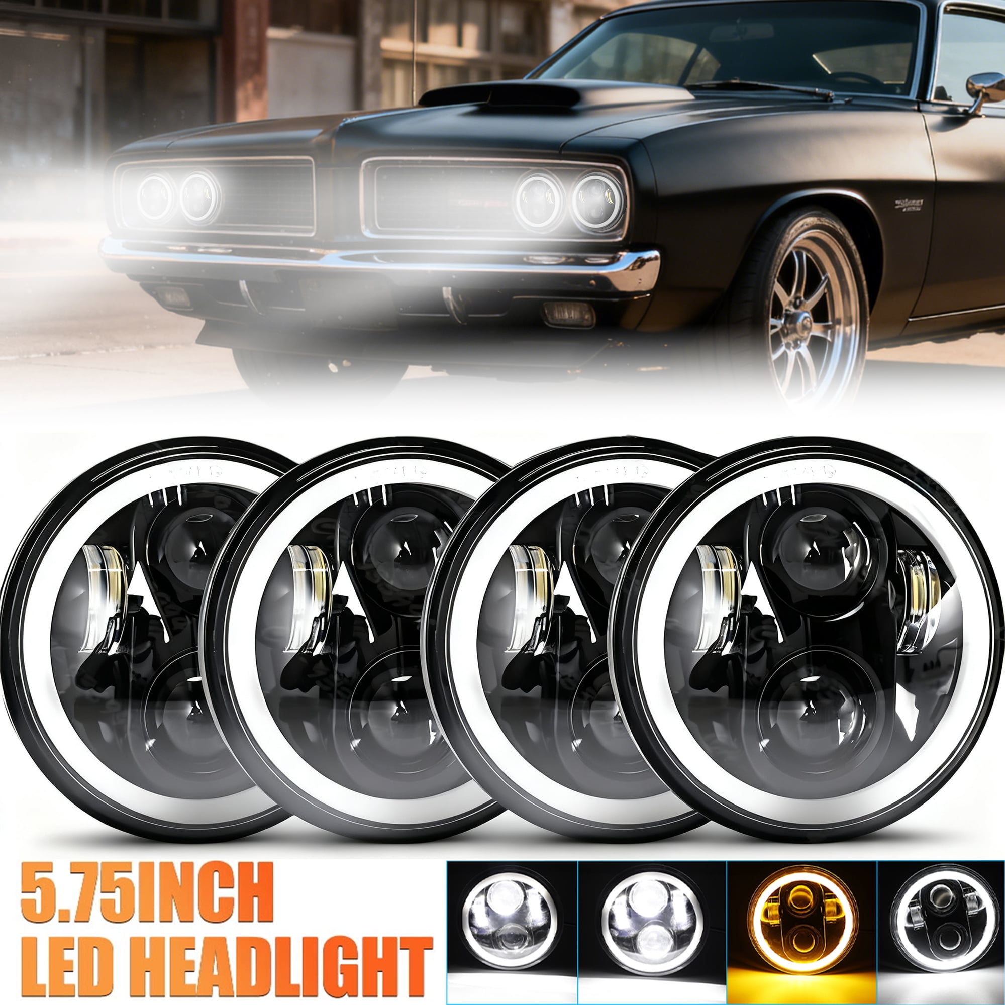 4PCS 5.75" (5-3/4") Round LED Headlights with DRL - Fit Dodge Charger ...