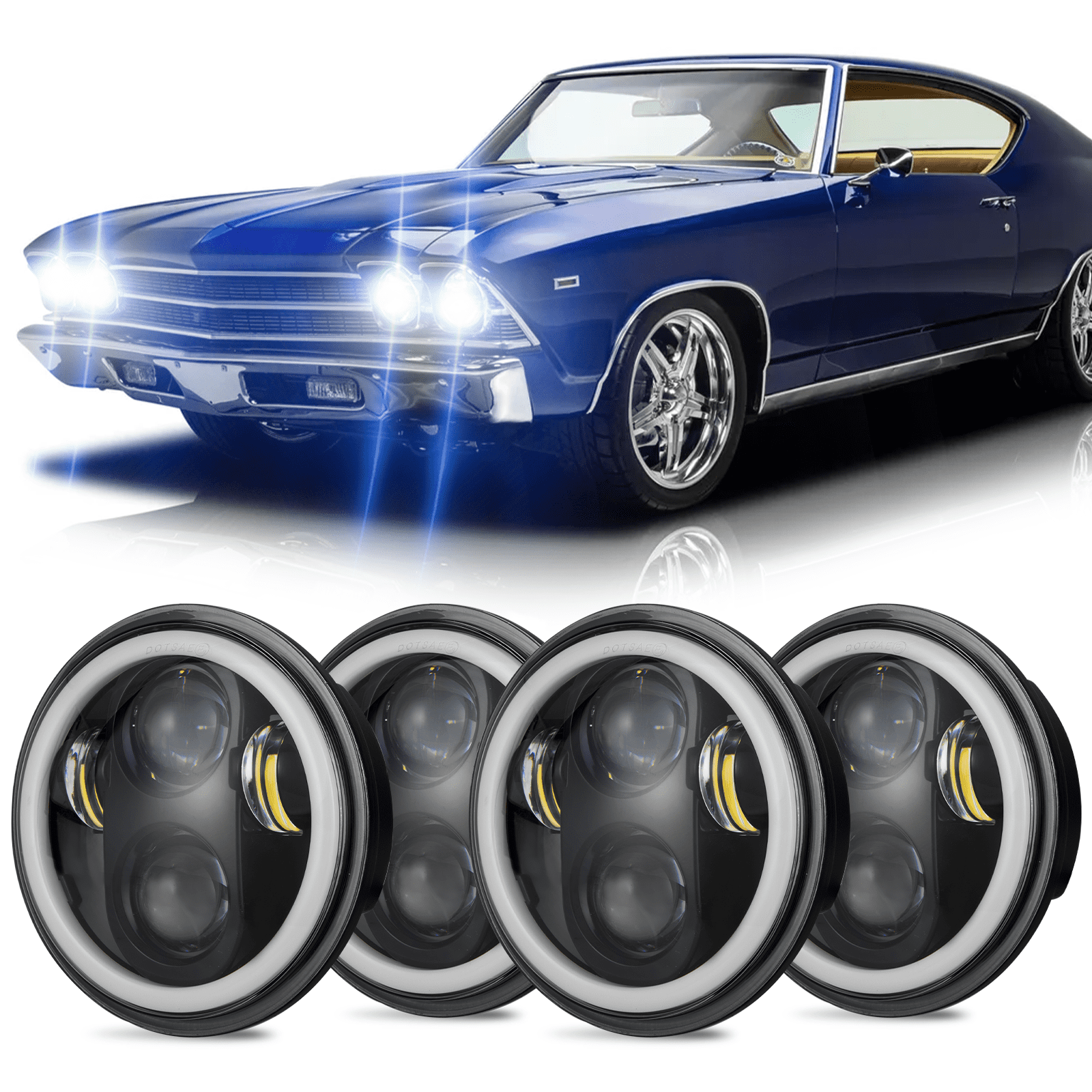4PCS 5.75" 5-3/4 inch LED Headlights Hi/Lo Beam DRL for Chevy Chevelle ...