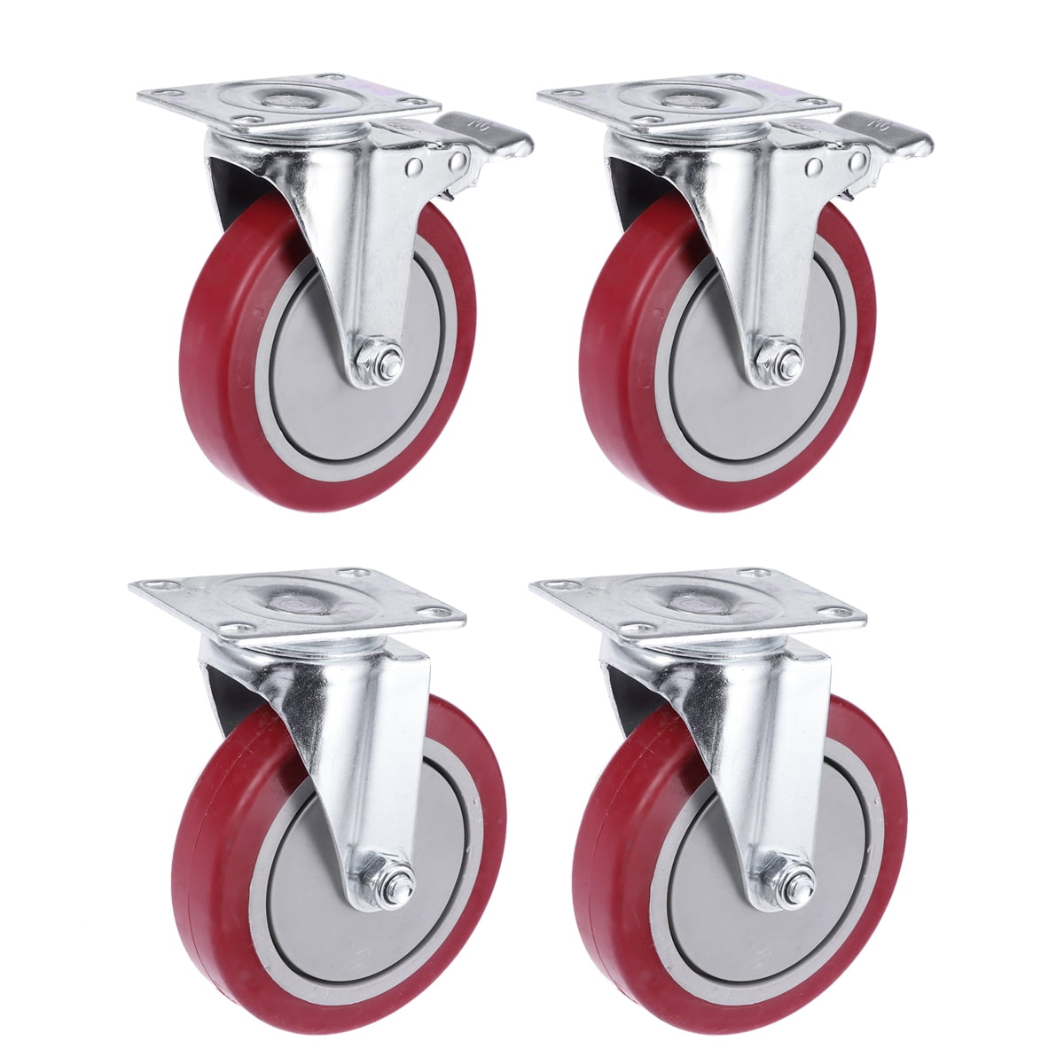4PCS 5 Inch Jujube Red Anti-winding Universal Wheel Single-axis Casters ...