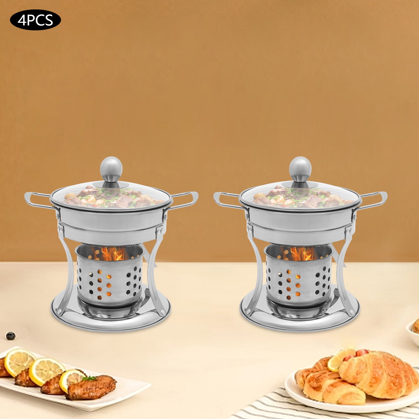 4PCS 5L Shabu Shabu Mini Hot Pot Silver Free Standing Chafing Dishes ...