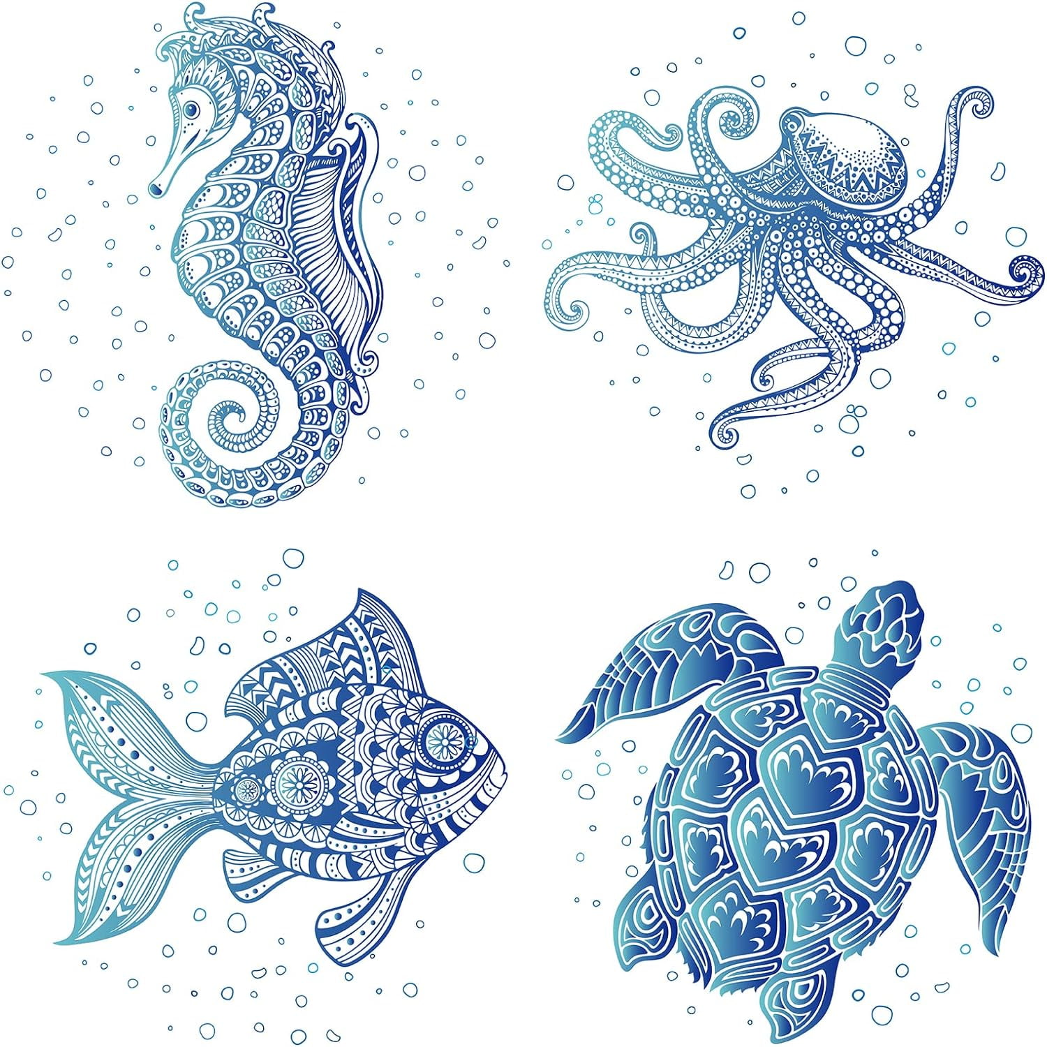 4PCS 6.3 Inch Sea Animal Window Decals Static Waterproof Sea Turtle ...