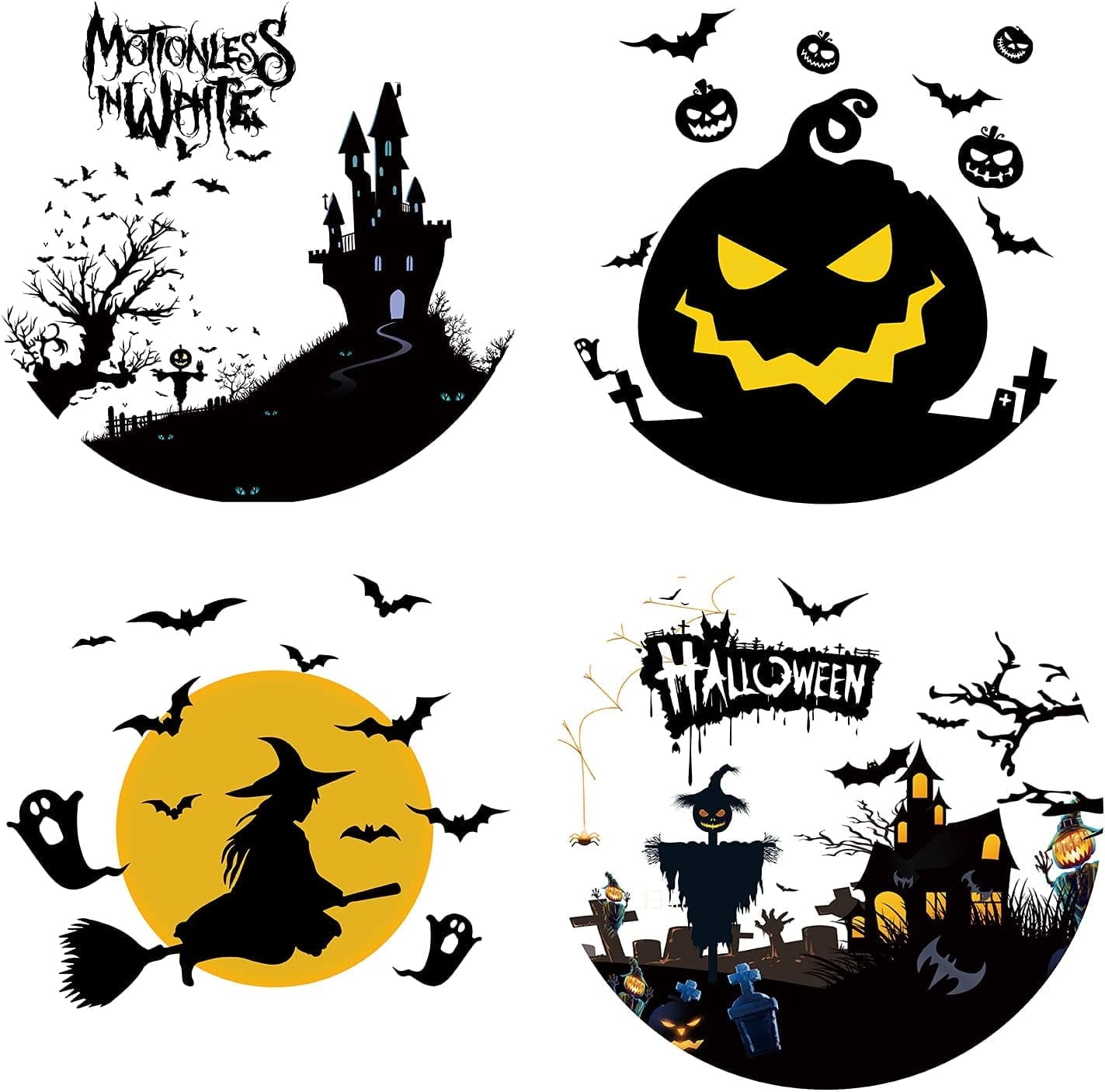 4PCS 6.3" Large Halloween Window Clings Static Pumpkin Ghost Decal ...
