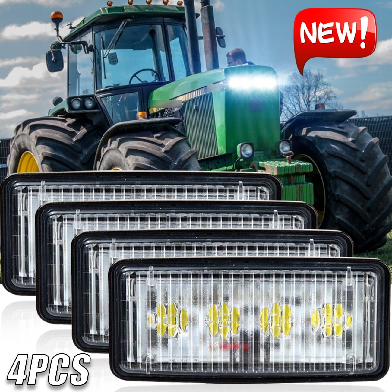 4PCS 60W LED Light Upper Cab Lamp For John Deere 7210 7410 7510 7610 ...