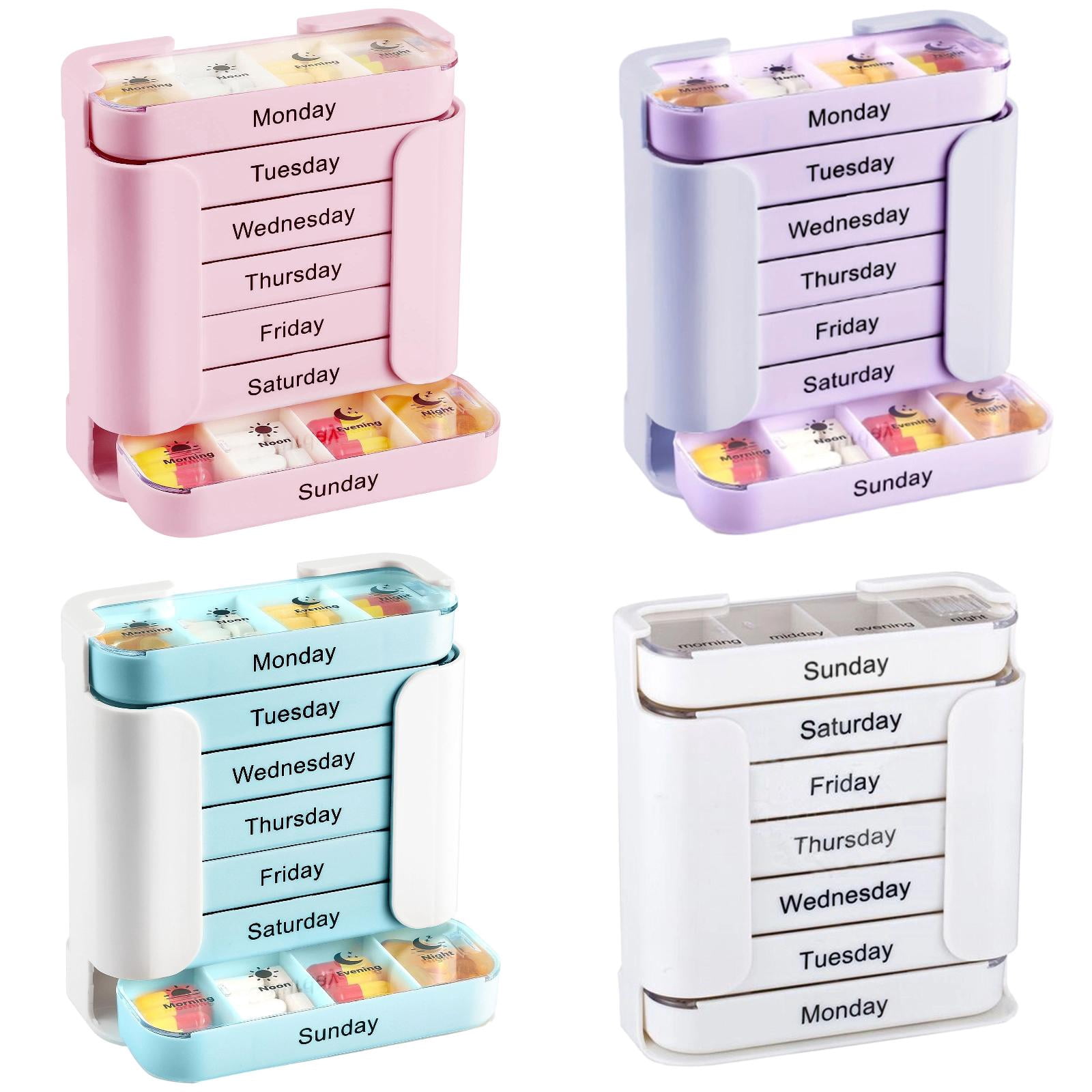 4PCS 7-Day Medication Organizer - Stackable Weekly Pill Organizer with ...
