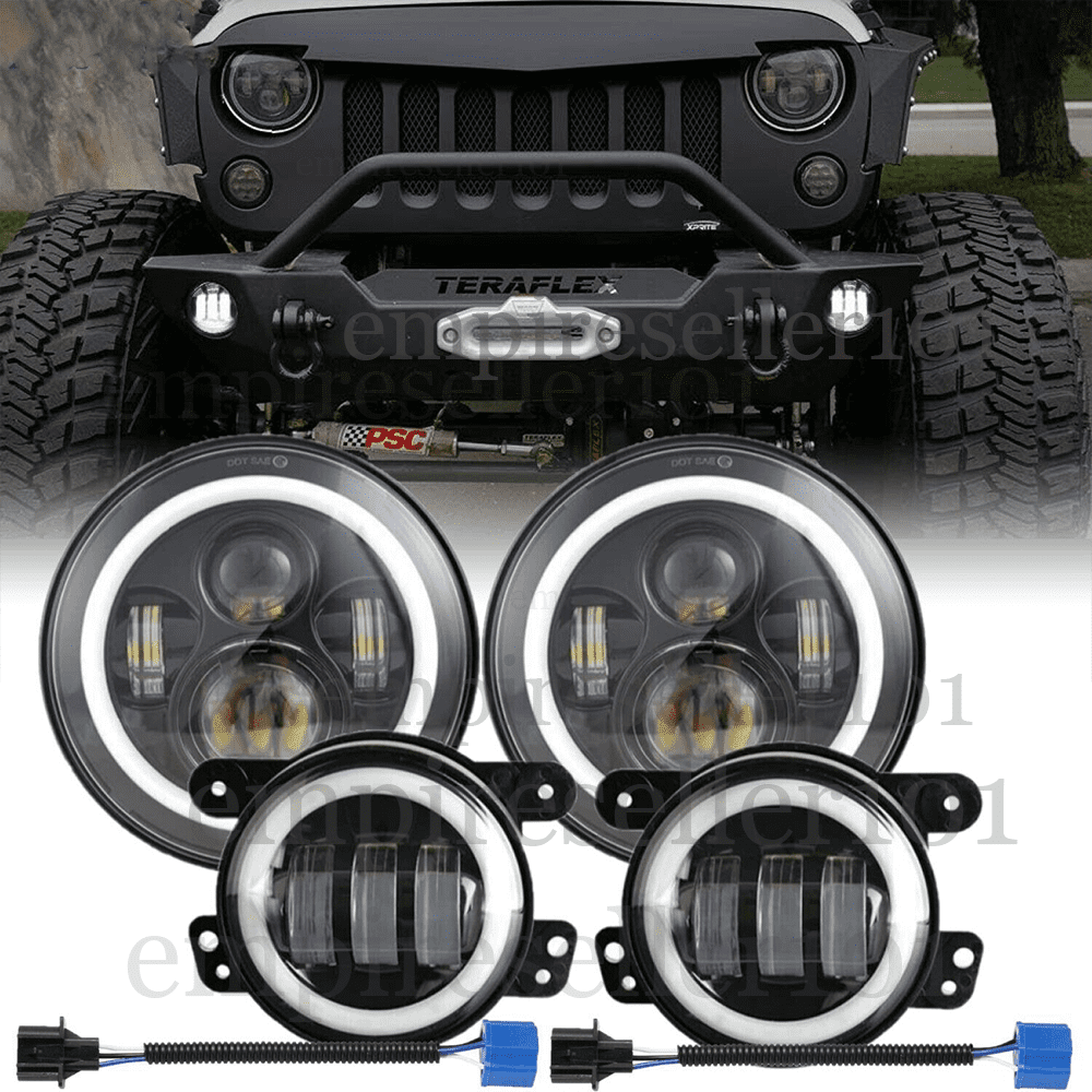 4PCS 7" LED Headlight & 4" Fog Light Combo Kit For 2006-2010 Hummer H1 ...