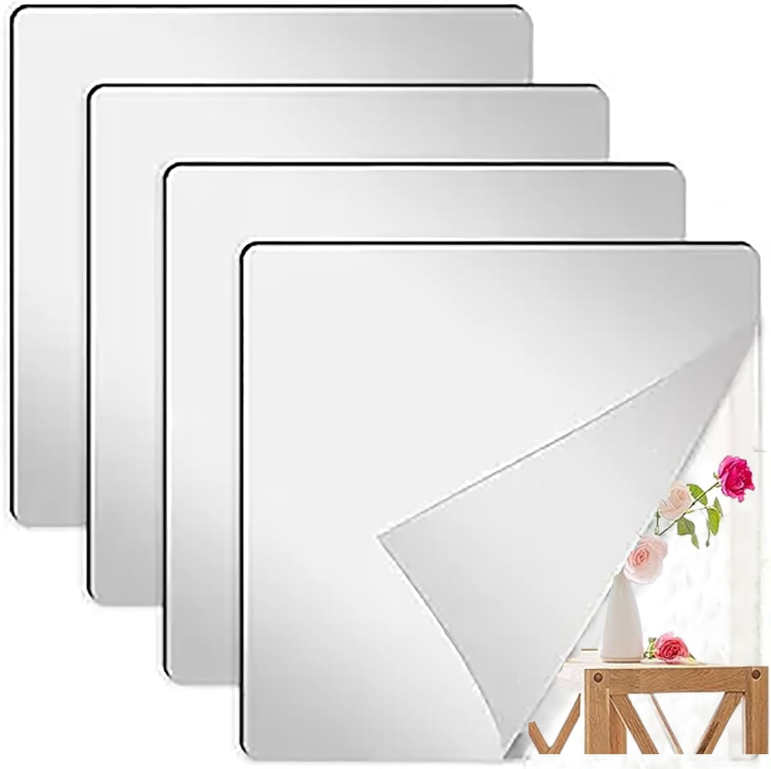 4PCS 8"X8" 2MM Thick Flexible Acrylic Mirror Tiles,Frameless Wall ...