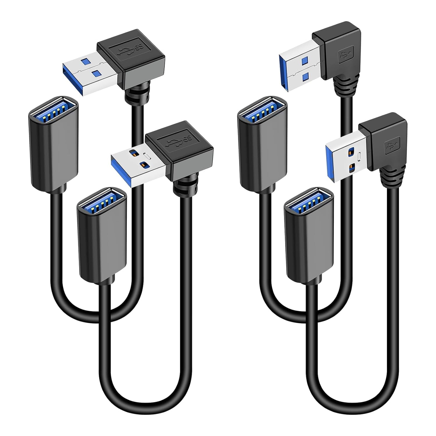 4PCS 90 Degree USB 3.0 Extension Cable, Short USB Cable Extender ...
