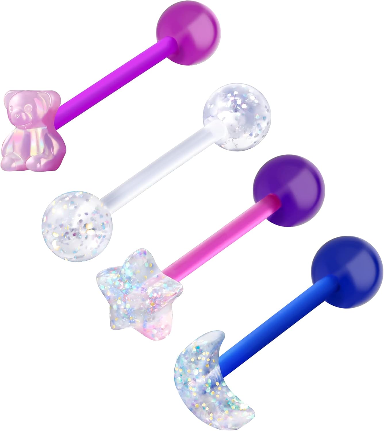 4PCS Acrylic Tongue Rings Flexible 14g Plastic Tongue Rings for Women ...