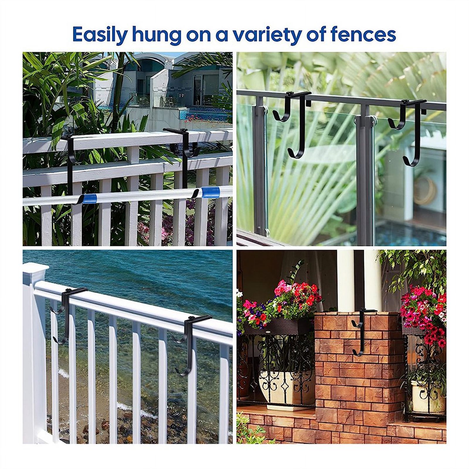 4PCS Adjustable Pool Pole Hangers, Metal Fence Hooks Tool Holder for ...