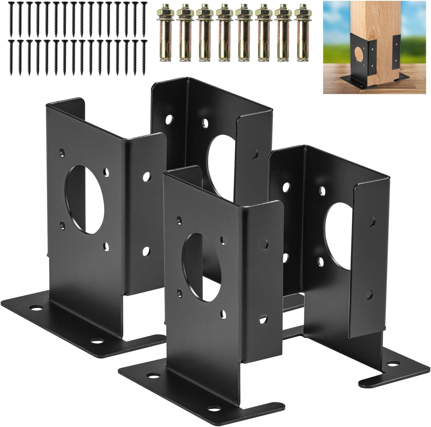 4PCS Adjustable Wood Fence Pergola Post Base Brackets Fit 4x4 inch Post ...