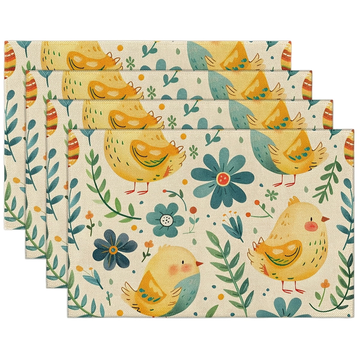 4PCS Adorable Chicken-Themed Floral Table Mats, Measuring 12X18 Inches ...