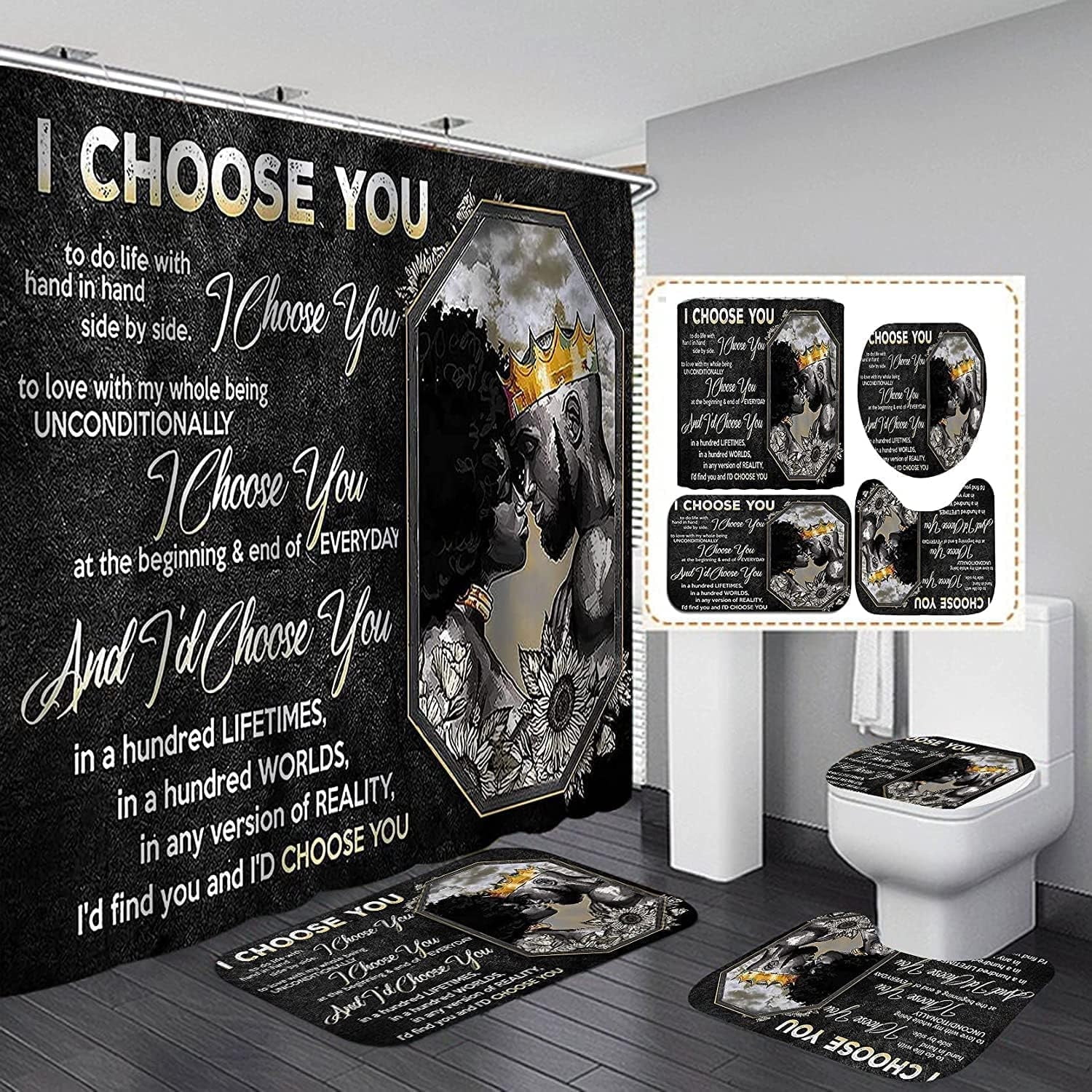 4PCS African King and Queen Shower Curtain Sets with Rugs African ...