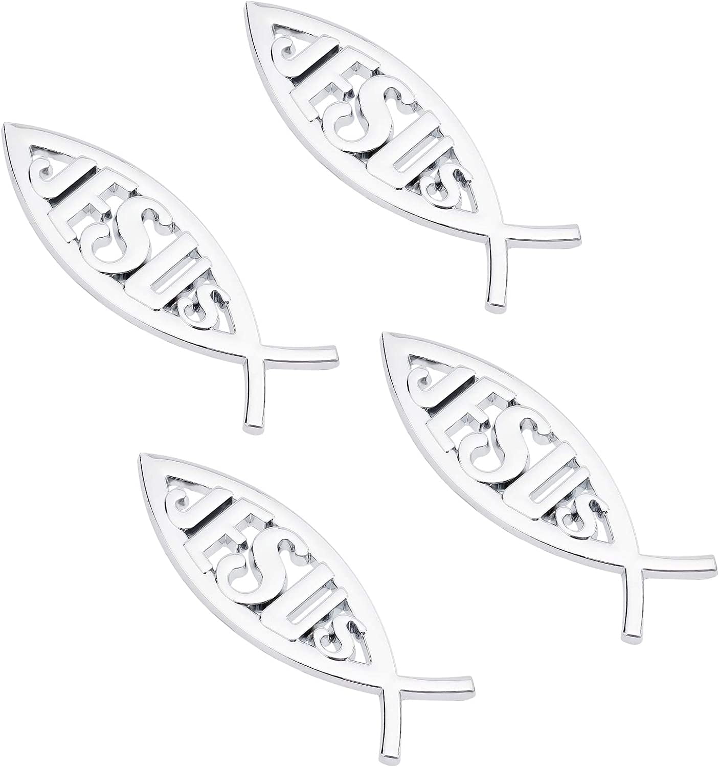 4PCS Alloy Jesus Fish Car Sticker Zinc Platinum Fish Shape with Jesus ...