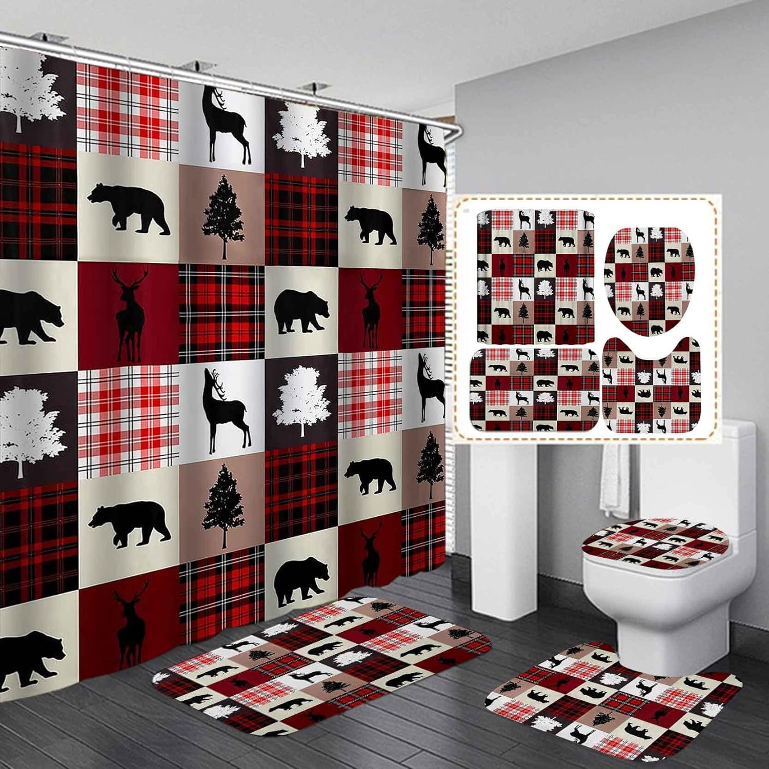 4PCS American Flag Deer Shower Curtain Set, Elk Moose Woodland Animals ...