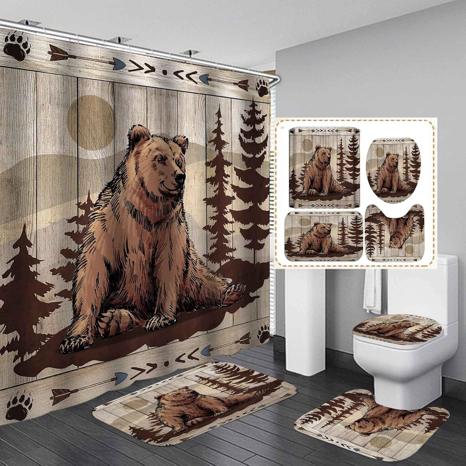 4PCS American Flag Deer Shower Curtain Set, Elk Moose Woodland Animals ...