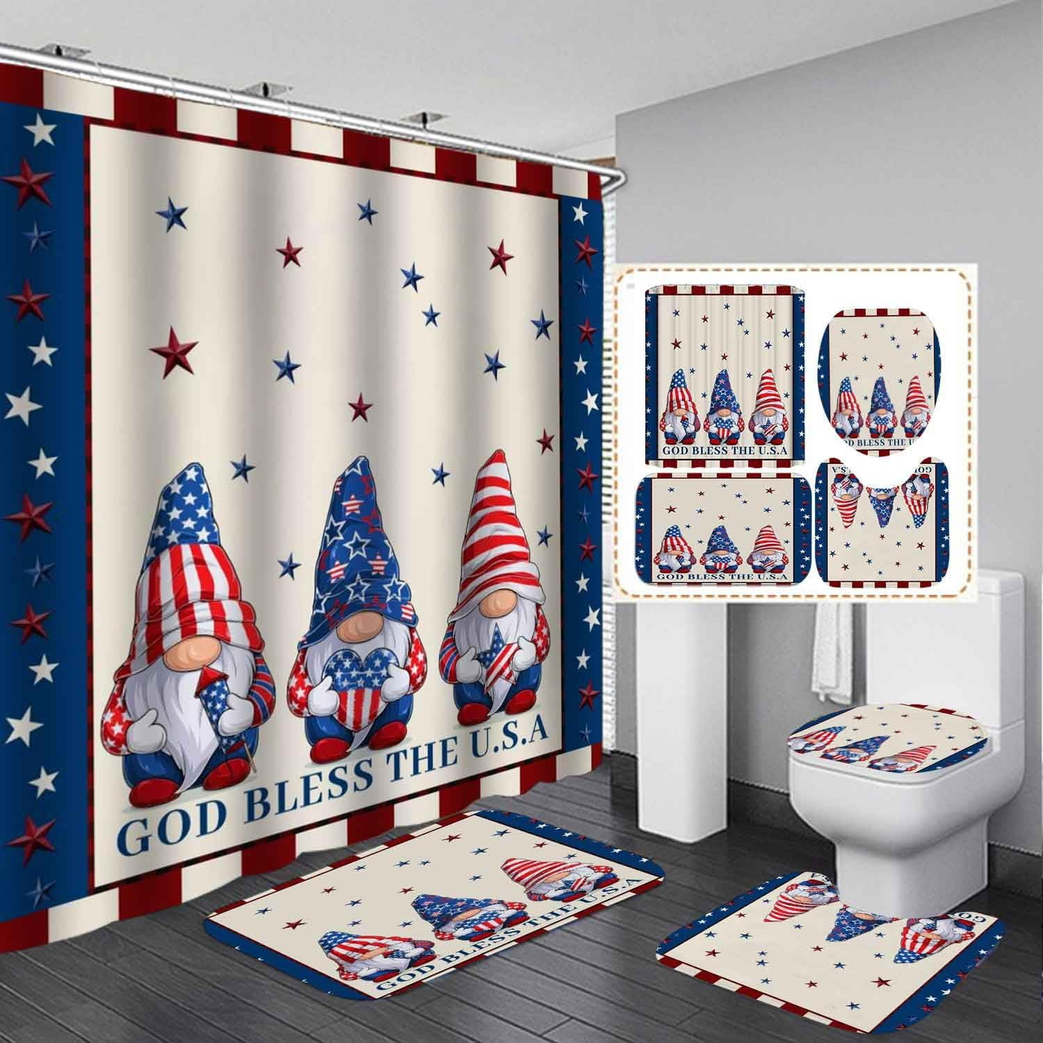 4PCS American Flag Shower Curtain Sets With Rugs, Patriotic Shower ...