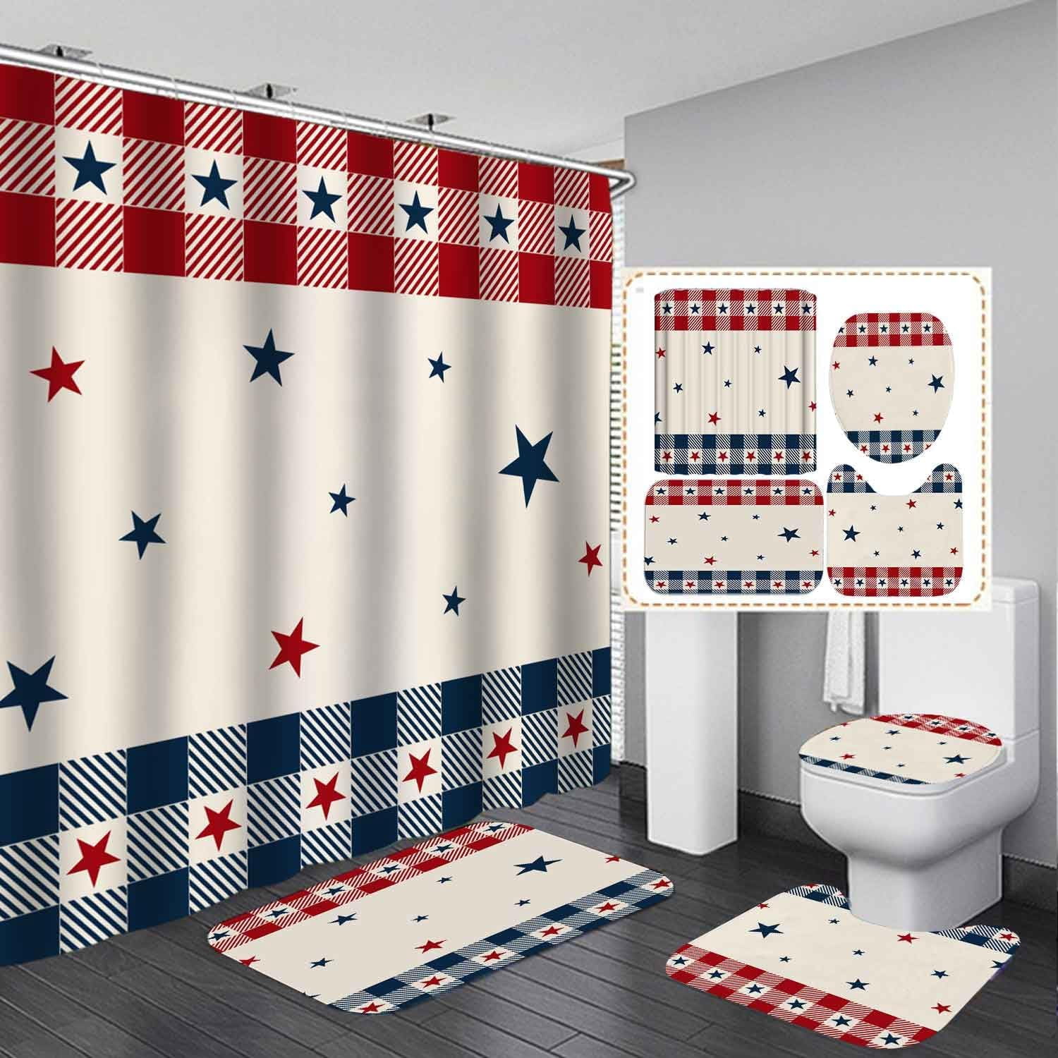 4PCS American Flag Shower Curtain Sets with Rugs, Waterproof Fabric ...