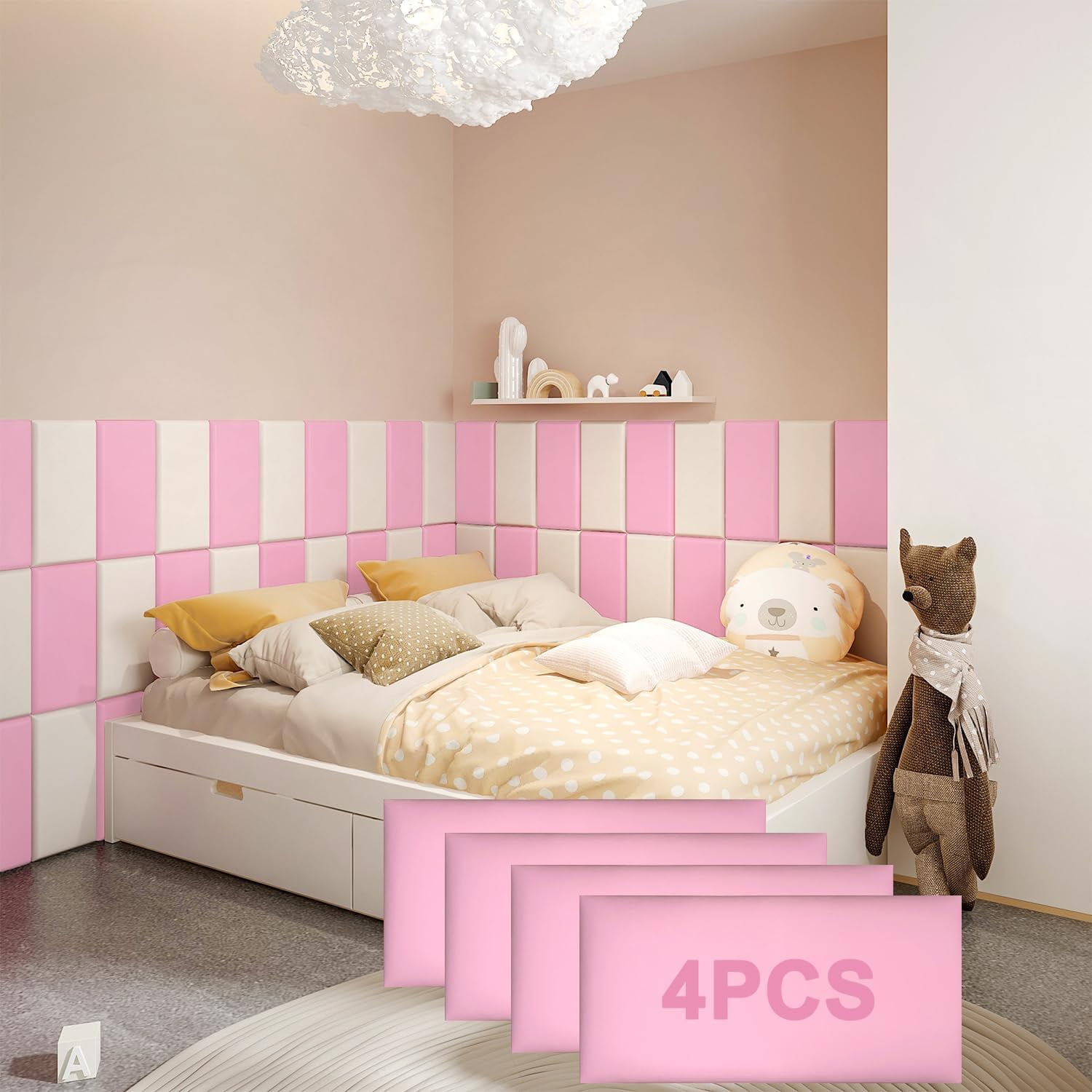 4PCS Anti-Collision Wall Padding 3D Peel and Stick Headboard ...