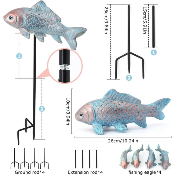 4PCS Antique Bronze Fish Garden Statue - Koi Fish Decor for Outdoors - 10.5 * 5Inch - Glow at ...