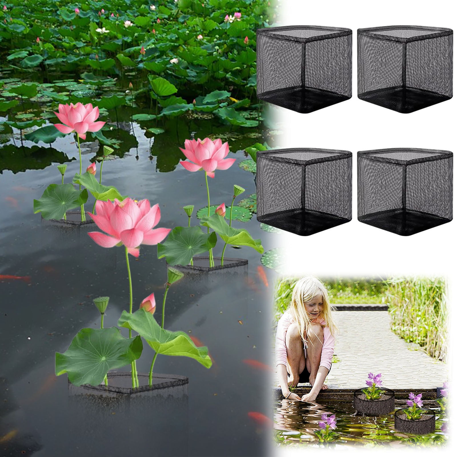 4PCS Aquatic Pond Planting Bags, Water Lily Mesh Bags Aquatics Planter ...