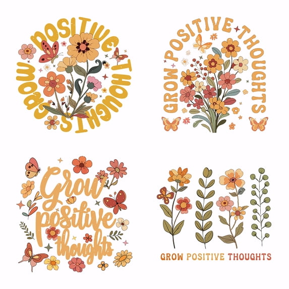 4PCS Arched Flowers Iron on Transfer Paper Orange Flower DIY Colorful ...