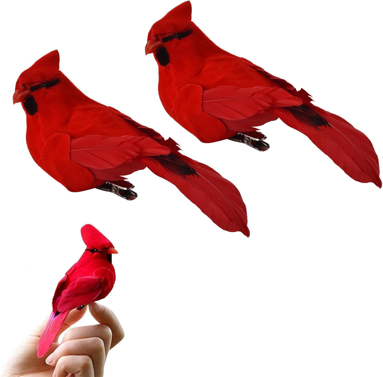 4PCS Artificial Feathered Cardinal Birds Ornament, Realistic Red Birds ...