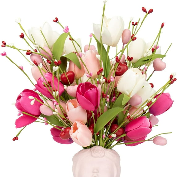 4PCS Artificial Flowers 17inch Valentine’s Day Picks with Tulip Berry ...