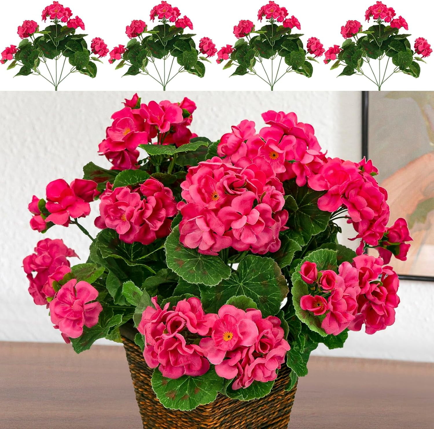 4PCS Artificial Geranium 1 Branch with 5 Flower Heads 14.2inch Long ...