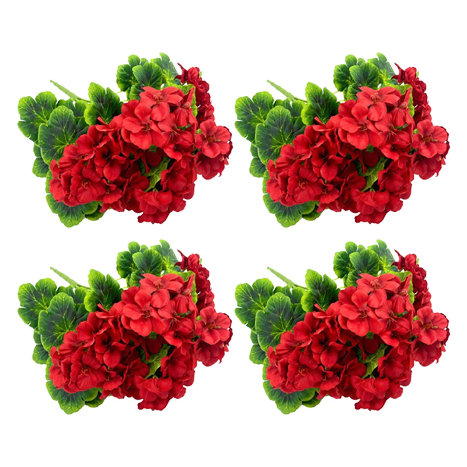 4PCS Artificial Geranium Flowers - 18" Red Faux Silk Geranium Bushes ...