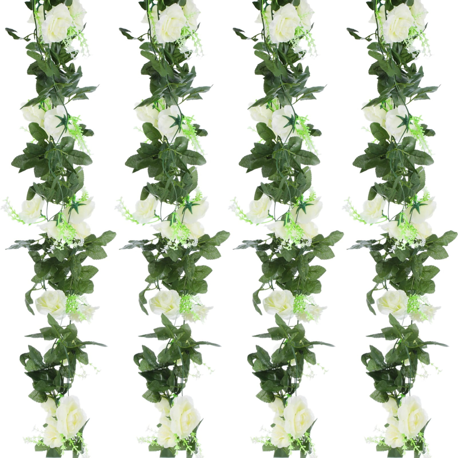 4PCS Artificial Greenery Garlands with Flowers, 10 White Roses 7.2ft ...