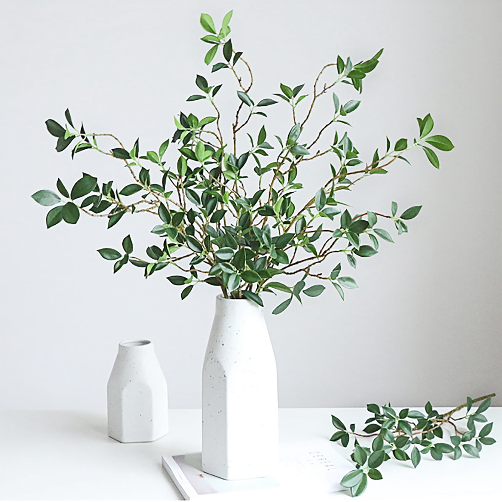 4PCS Artificial Leaves Stems Faux Banyan Tree Branches Greenery Ficus ...