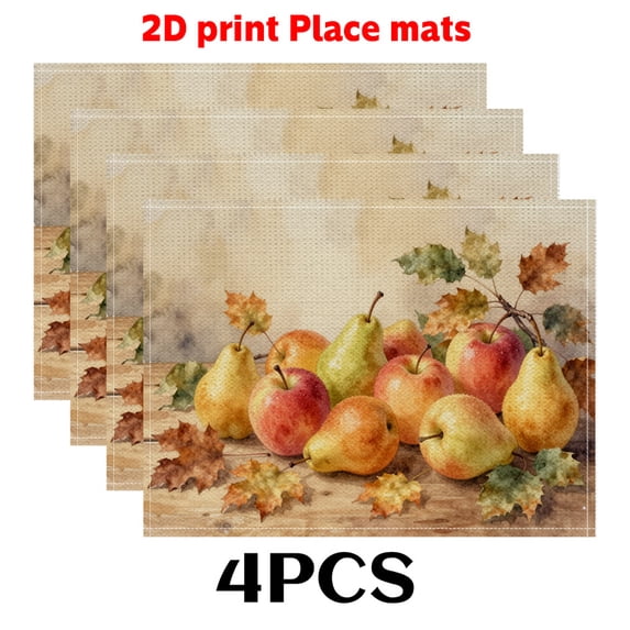4PCS Autumn-Themed Placemats Featuring a 2D Print of Fruits Alongside ...