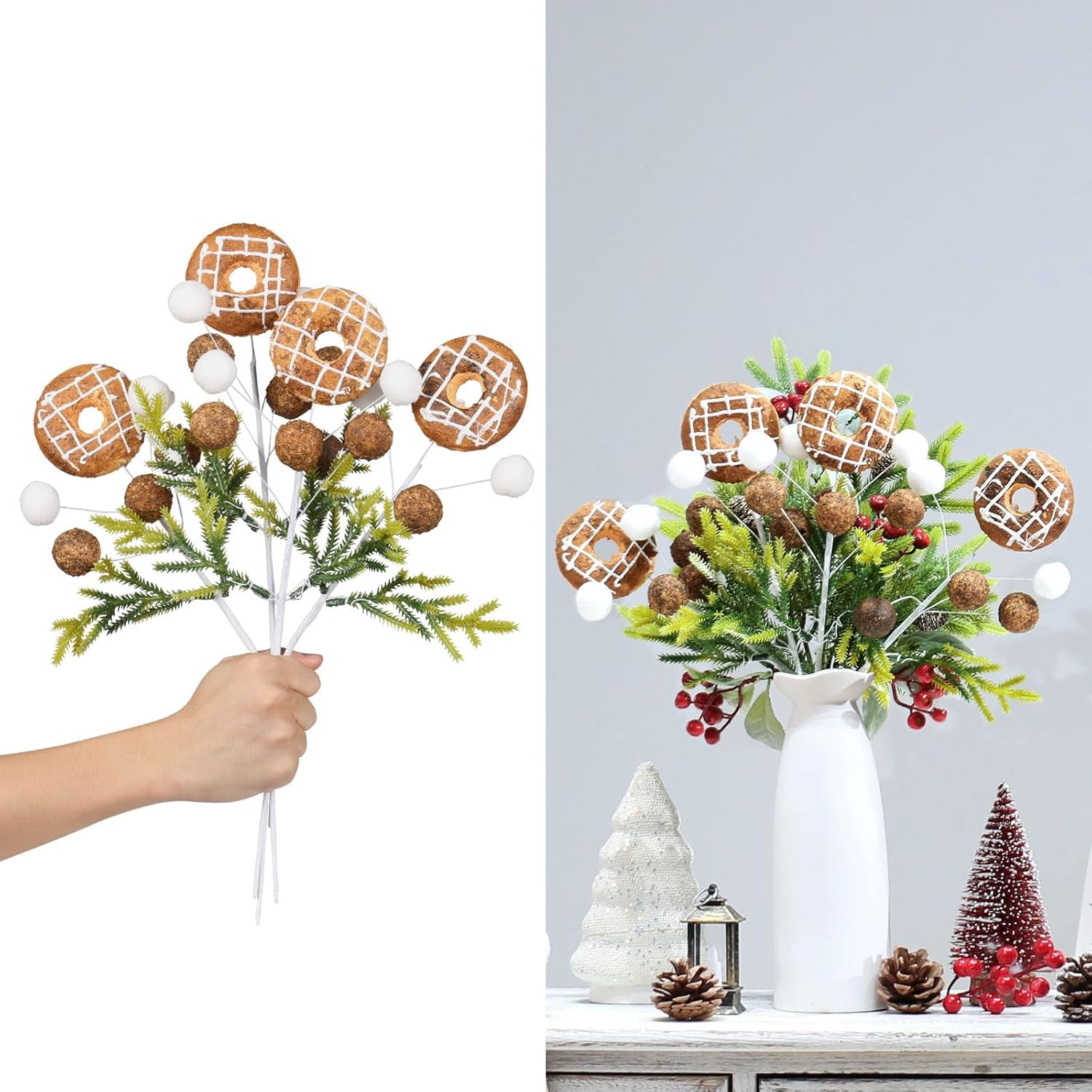 4PCS Baking Christmas Decorations, 17.7Inch Tree Topper, Artificial ...