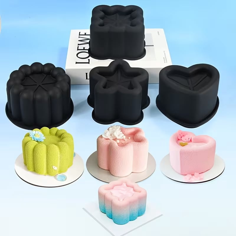 4PCS Baking Mold Set | Round Love Flower Square Single Cavity Silicone ...