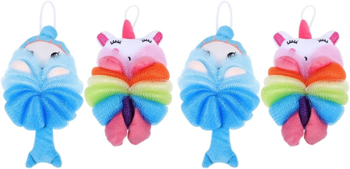 4PCS Bath Loofahs Animal Bath Loofahs Kids Loofah Bath Pouf Mesh Loofah ...
