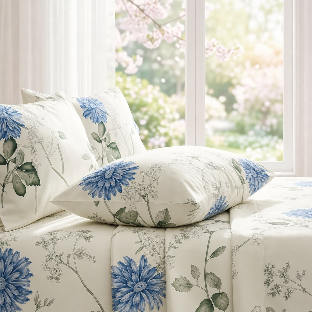 4PCS Bedding Set with Fresh Natural Floral, Mattress Protection for ...