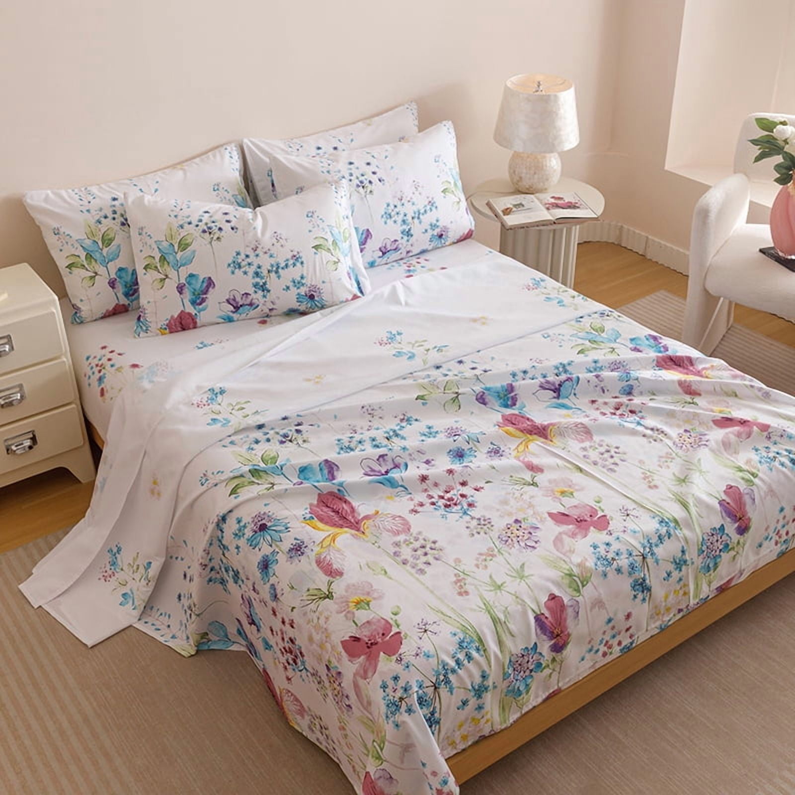 4PCS Bedding Set with Fresh Natural Floral & Plant Design, Ultra-Soft ...
