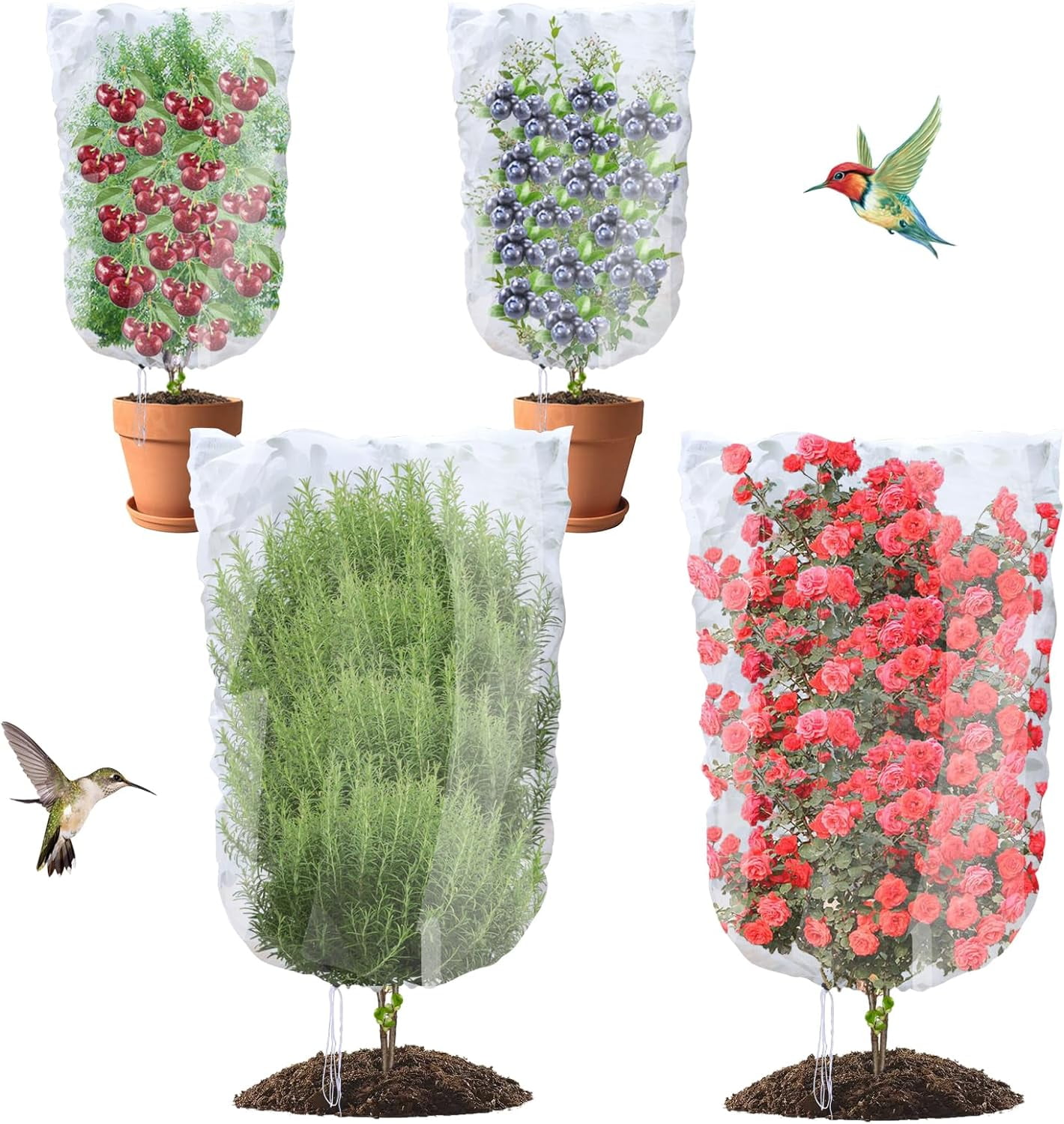 4PCS Bird Netting for Fruit Trees 5x6.6FT Mesh Bag with Drawstring ...