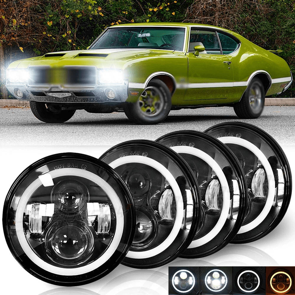 4PCS Black 5 3/4 5.75" Round LED Headlights Headlamp Hi/Lo Beam DRL ...
