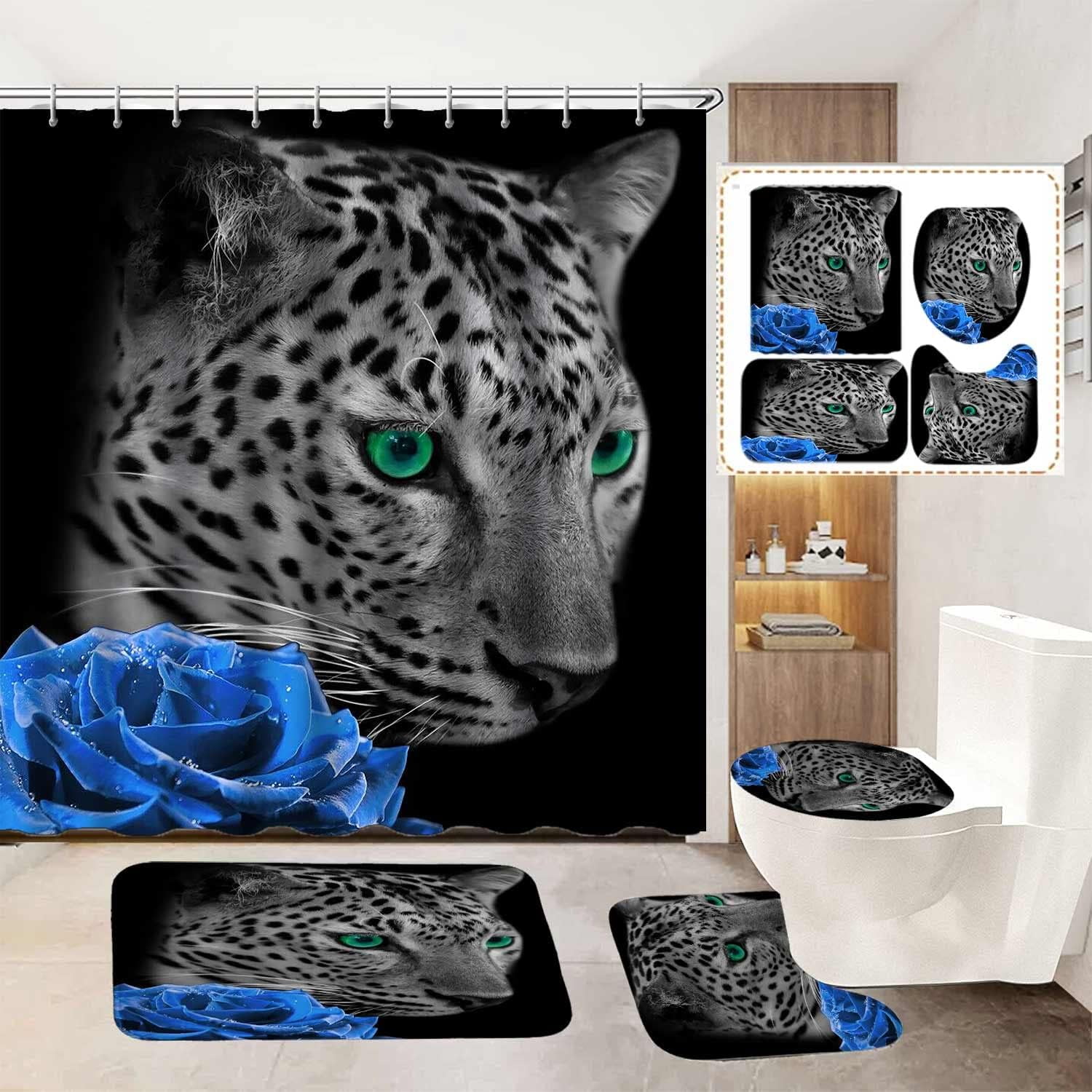 4PCS Black Lion Couple with Gold Crown Shower Curtain Set, Jungle ...