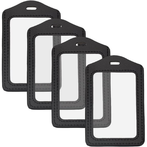 4PCS Black PU Leather ID Badge Holder Black Vertical Double Side Clear ...