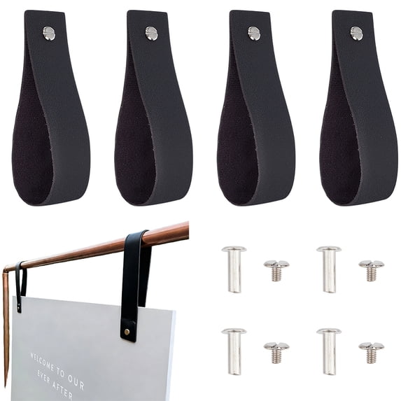 4PCS Black PU Leather Straps Hanger for Hanging Sign Leather Sign ...