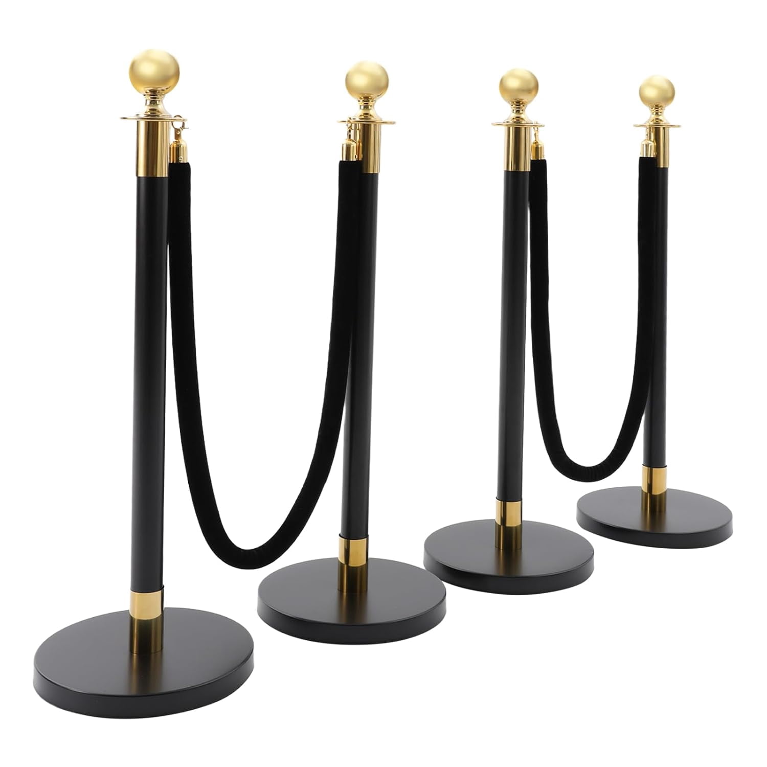 4PCS Black Stanchions Posts, Velvet Rope Stanchion Set, Stainless Steel ...