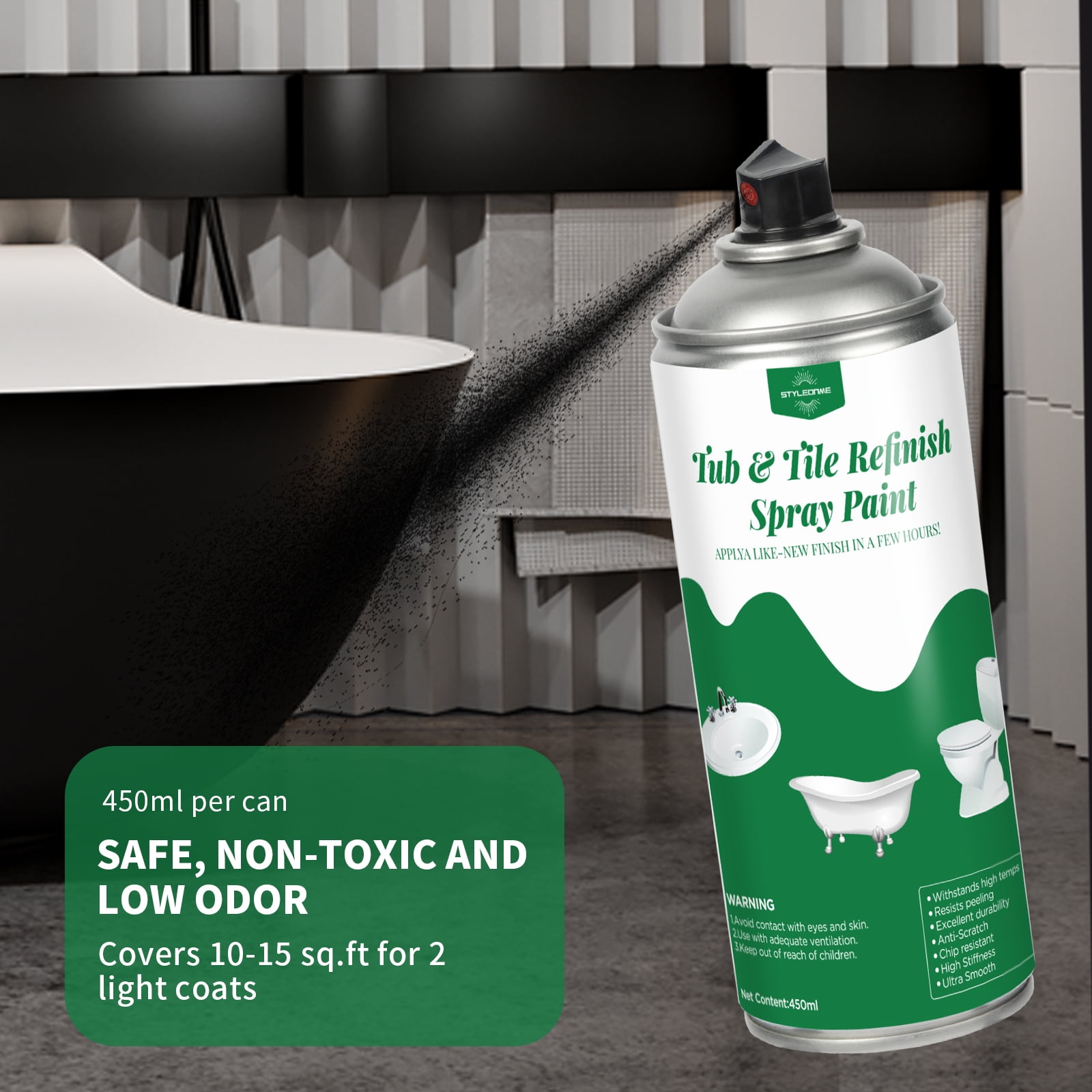 4PCS Black Tub and Tile Spray Paint -64oz Water-Based Low Odor Bathtub ...